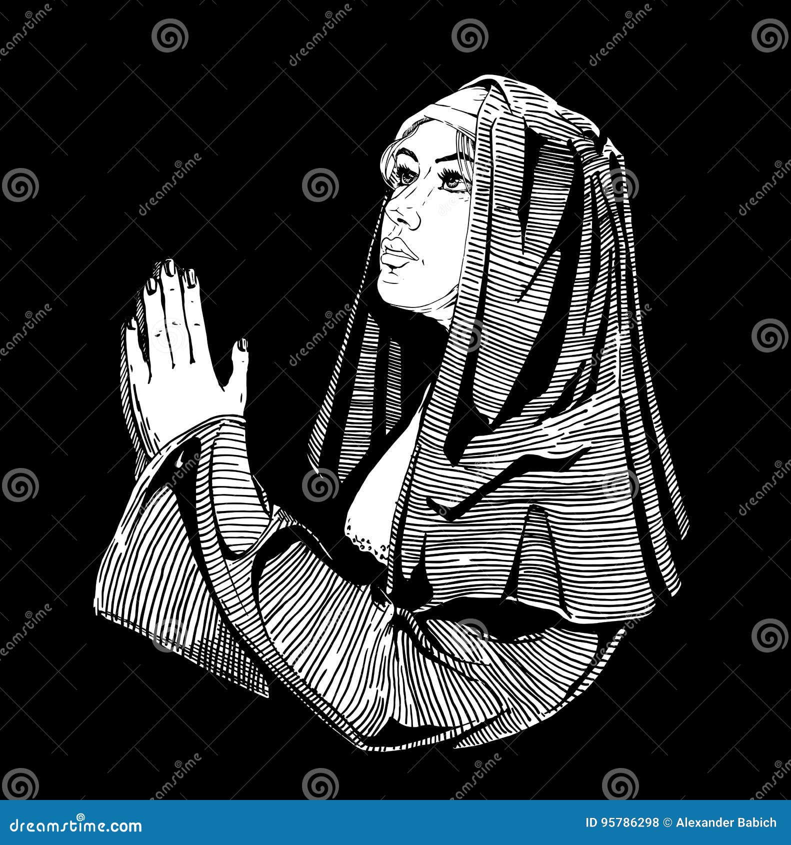 A freira está rezando ilustração do vetor. Ilustração de desenhado ...