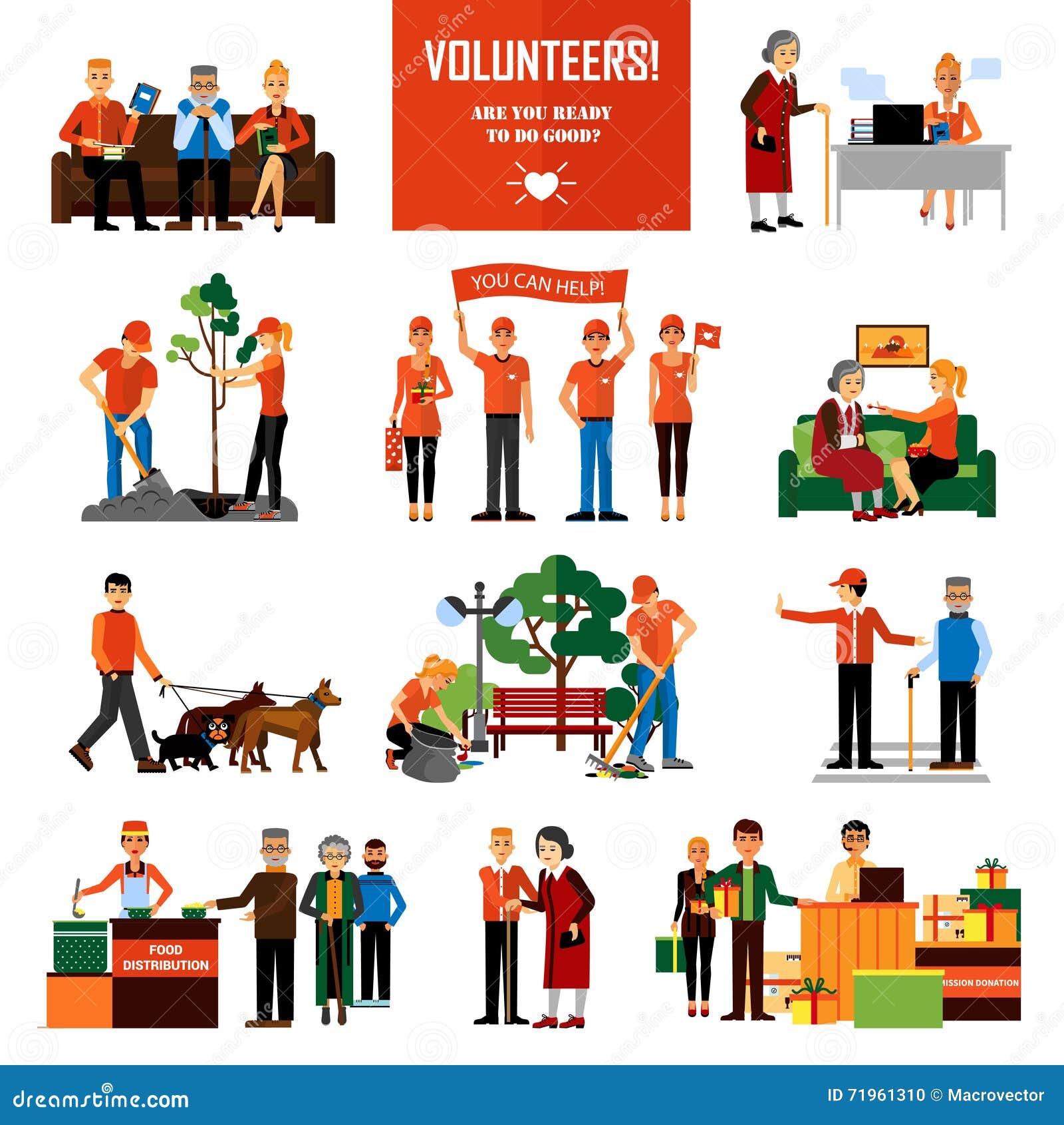 Freiwillig-Leute-dekorative Ikonen Eingestellt Vektor Abbildung ...
