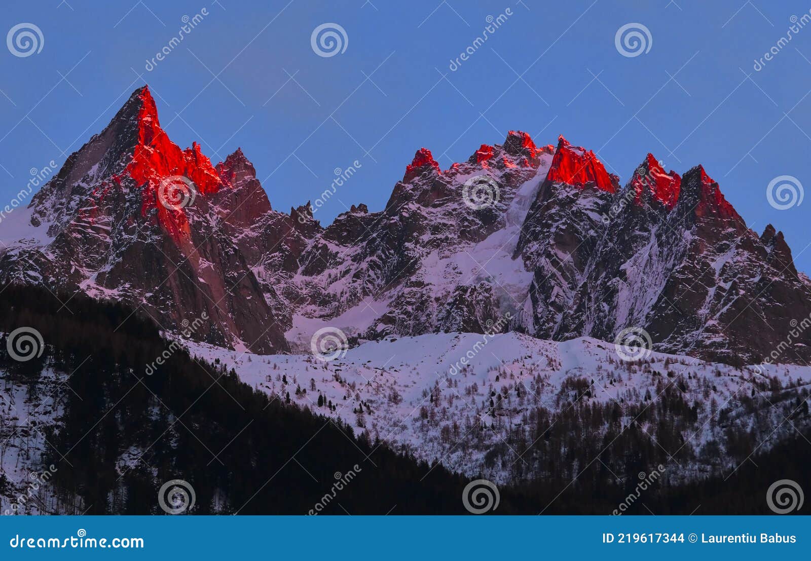 French Alps. Les Aiguilles De Chamonix Mountain View at Sunset Stock ...