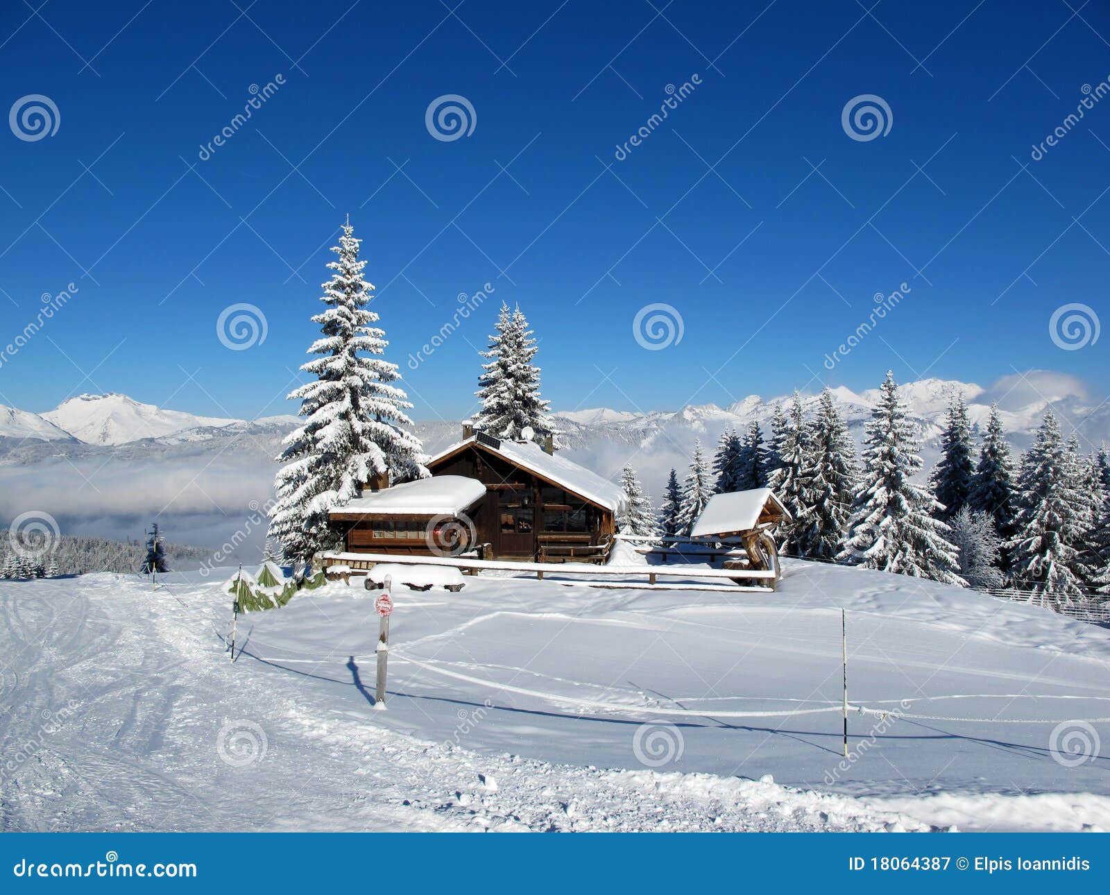 French Alps in Winter stock image. Image of fence, snowy - 18064387
