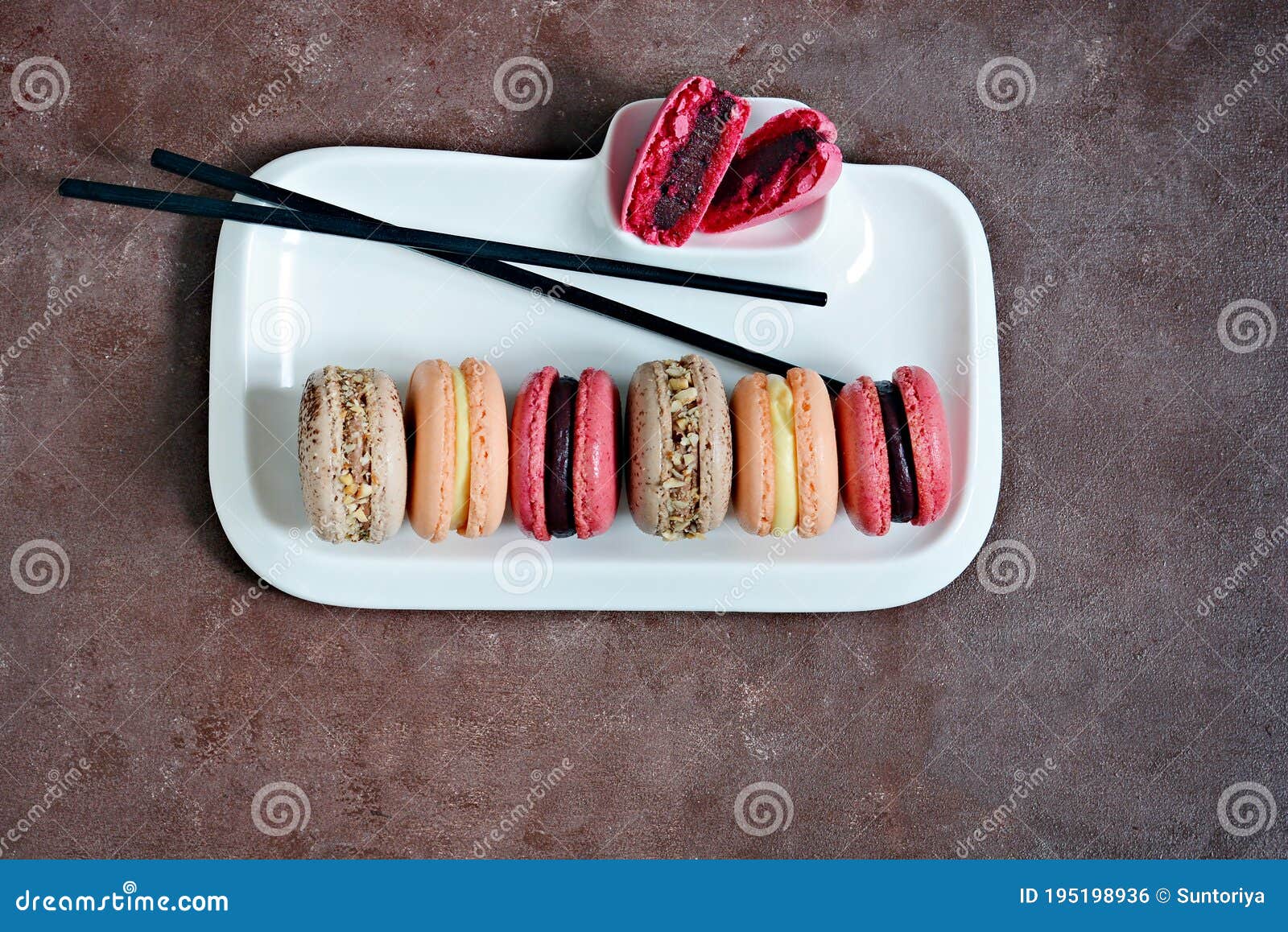 French Assorted Macarons Cakes on a Rectangular Dish. Colorful Small ...