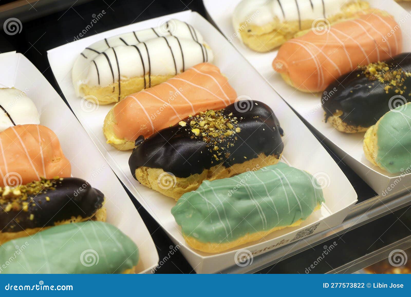 French Authentic Sweet Dessert Multi Flavored Eclair in a Shop for Sell ...