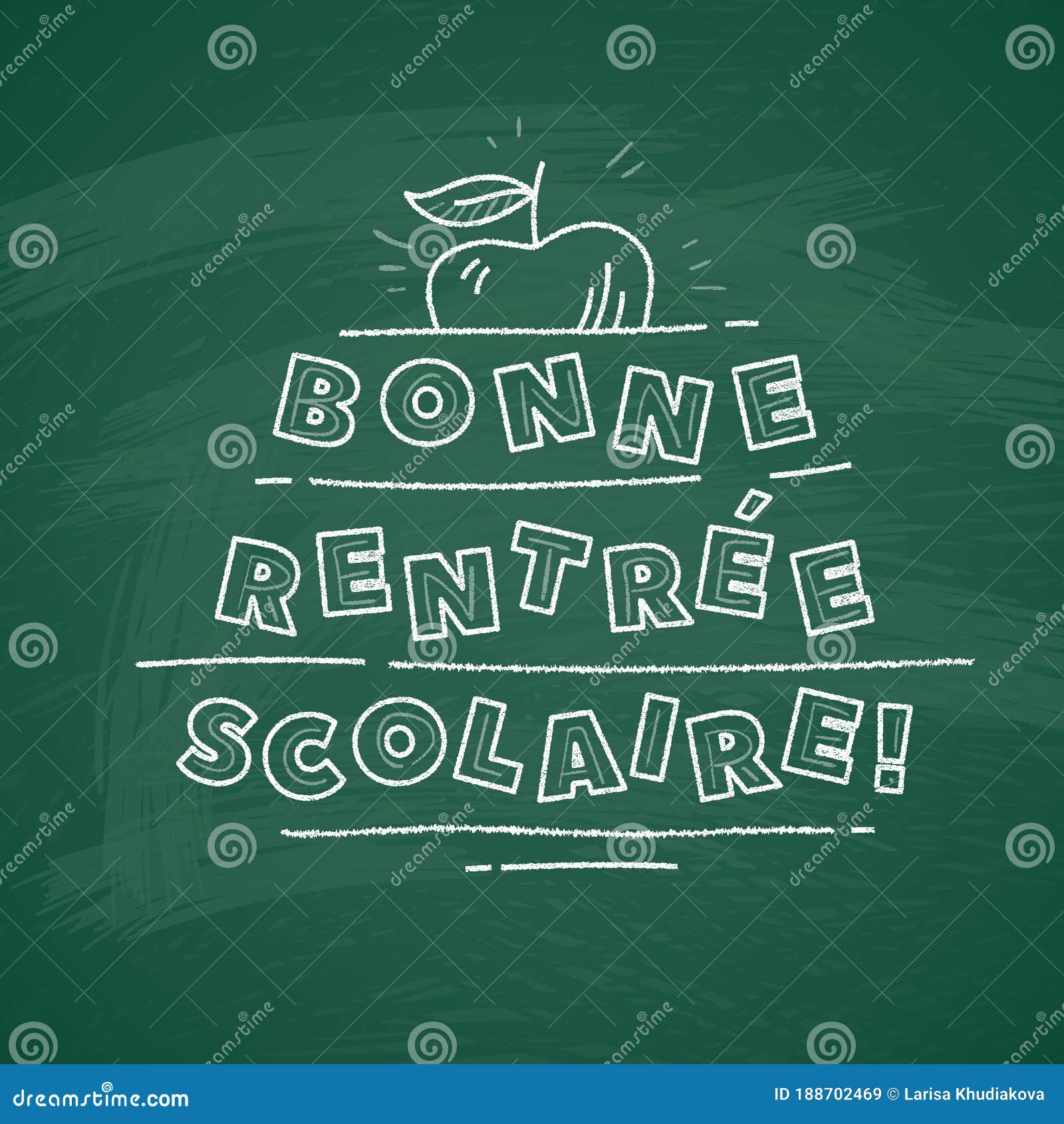 French Back To School Text Drawing by White Chalk in Blackboard with ...