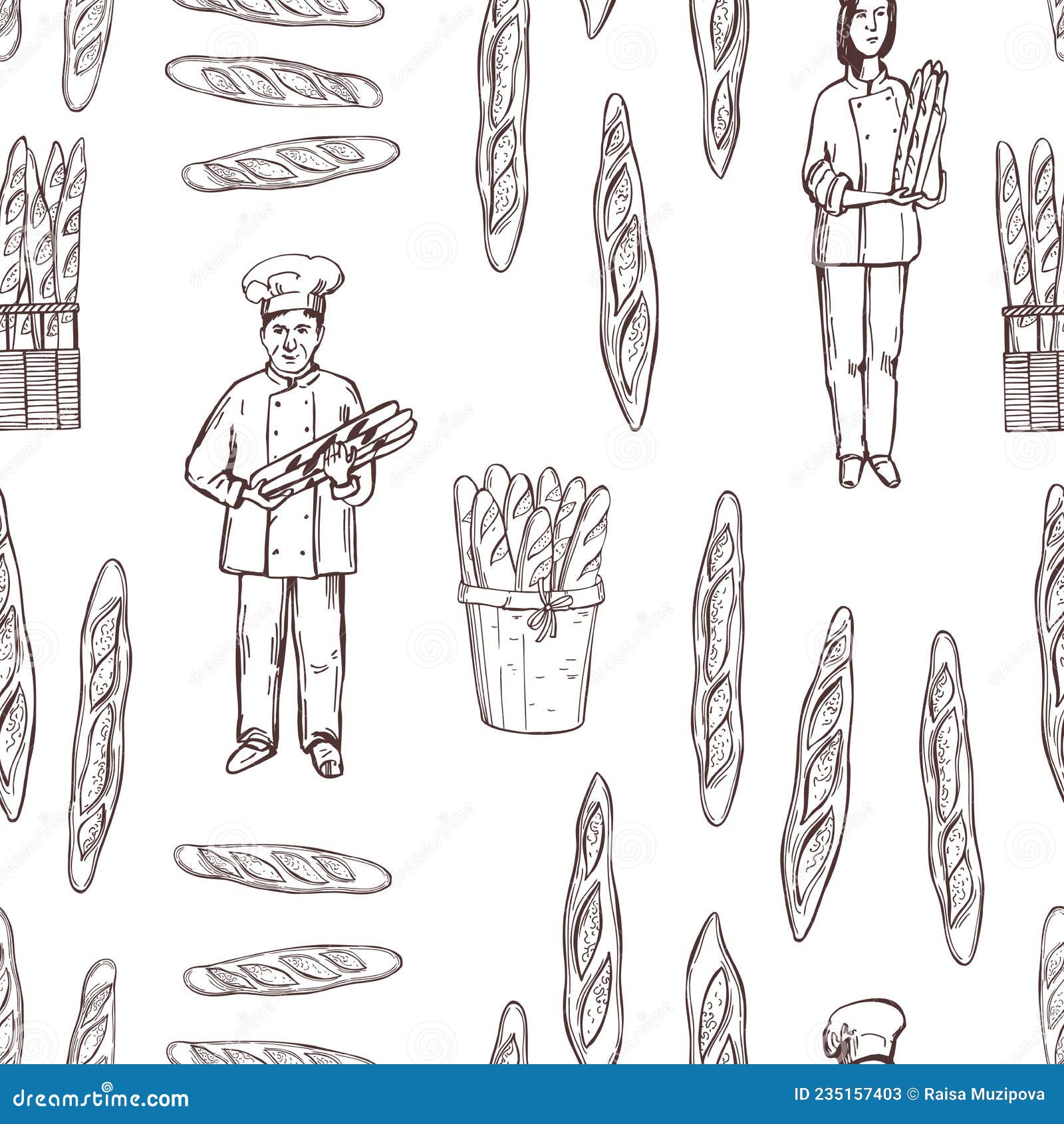 French Baguette Bread Set. Vector Pattern Stock Vector - Illustration ...