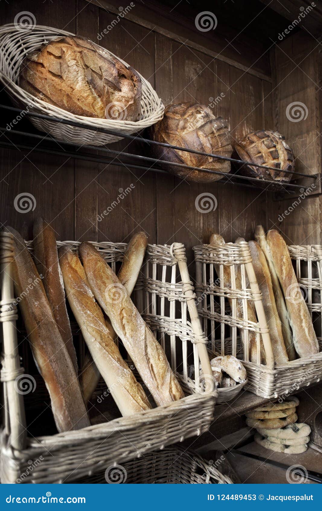 In a French bakery stock image. Image of typical, wicker - 124489453