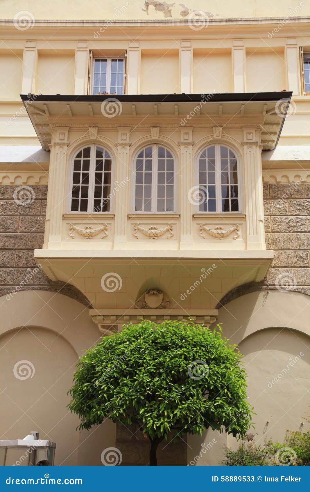 French Balcony with Arch Windows, Monaco, Monte Carlo. Stock Image ...