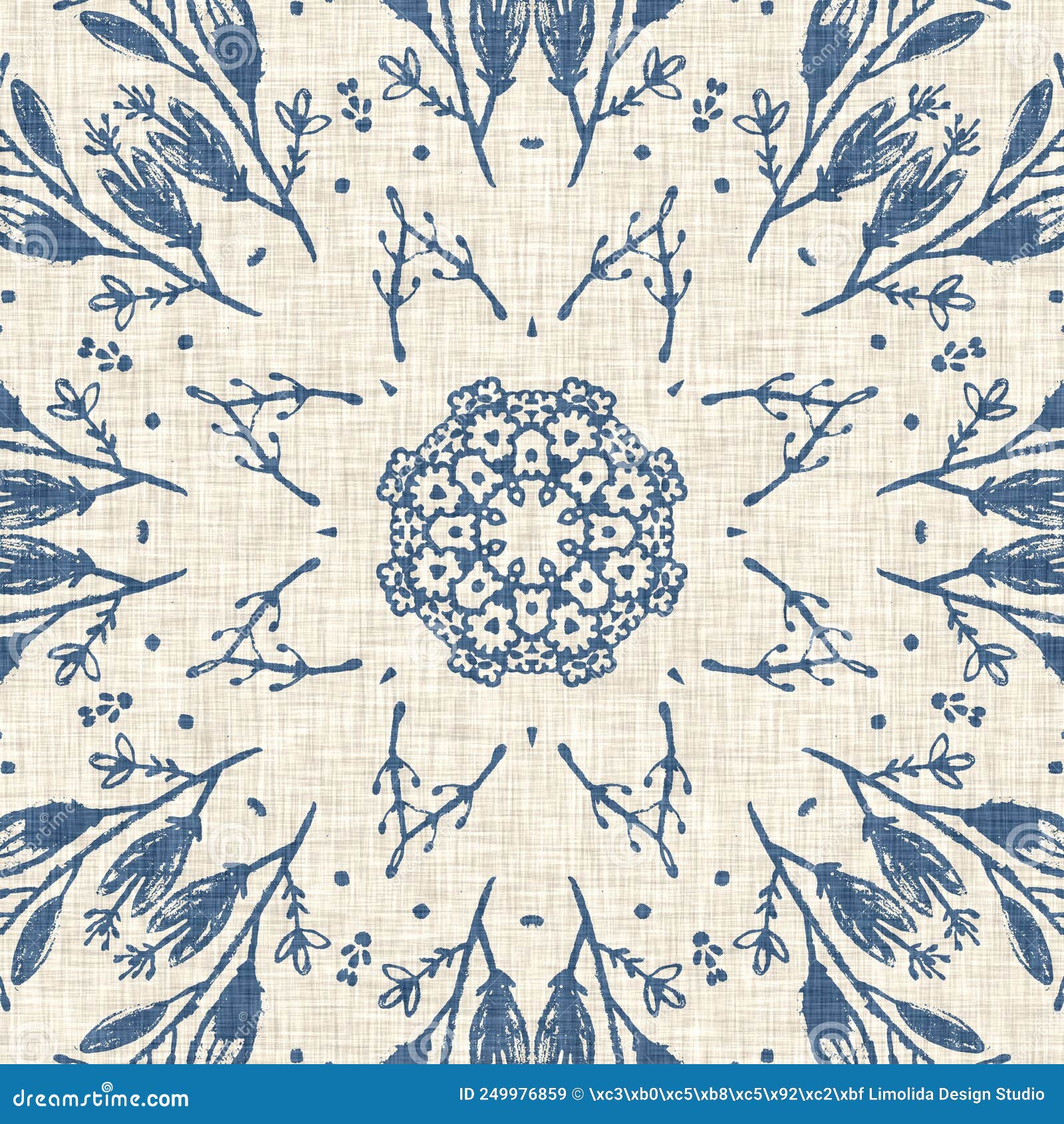French Blue Floral French Printed Fabric Pattern For Shabby Chic Home