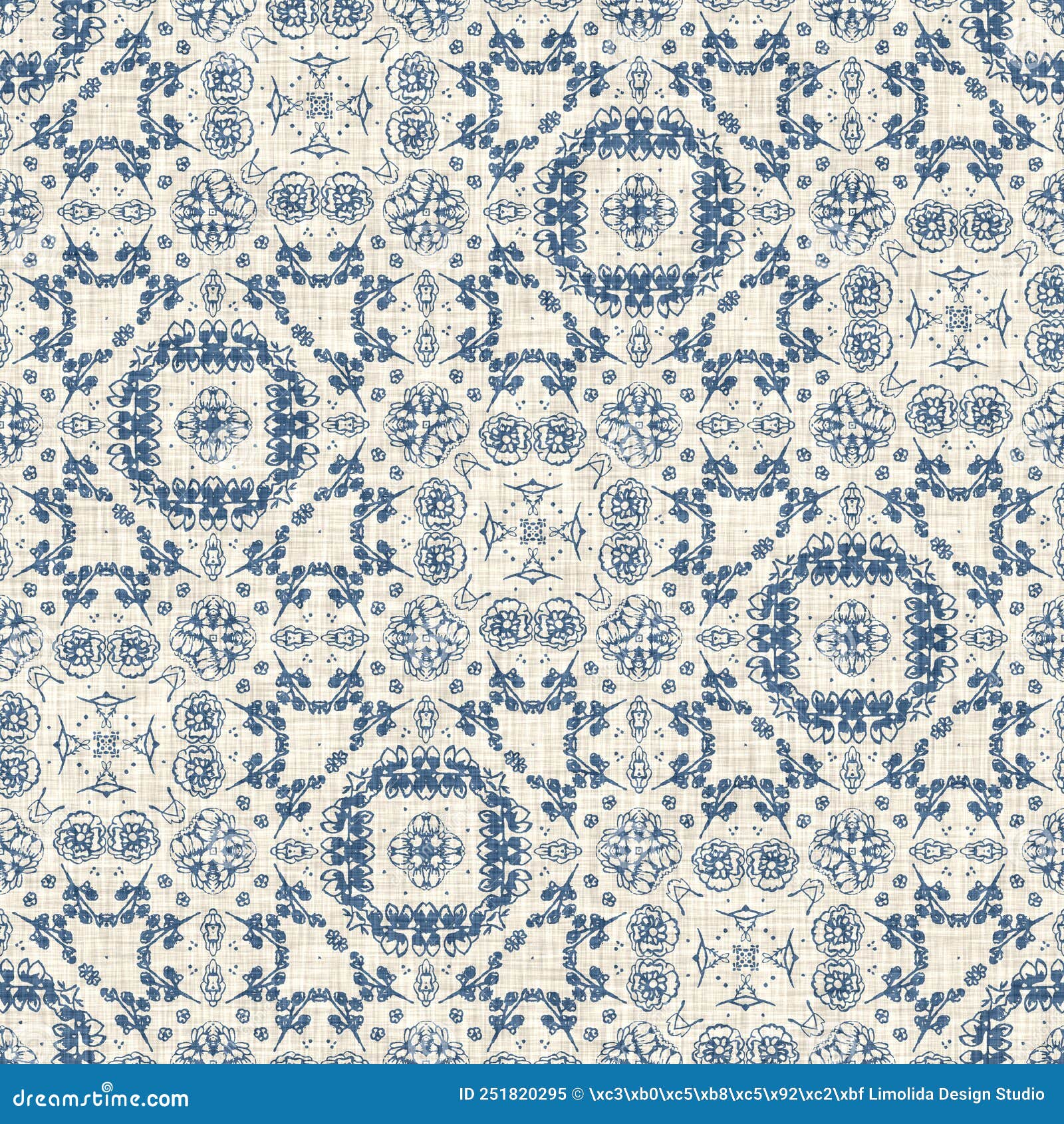 French Blue Floral French Printed Fabric Pattern For Shabby Chic Home