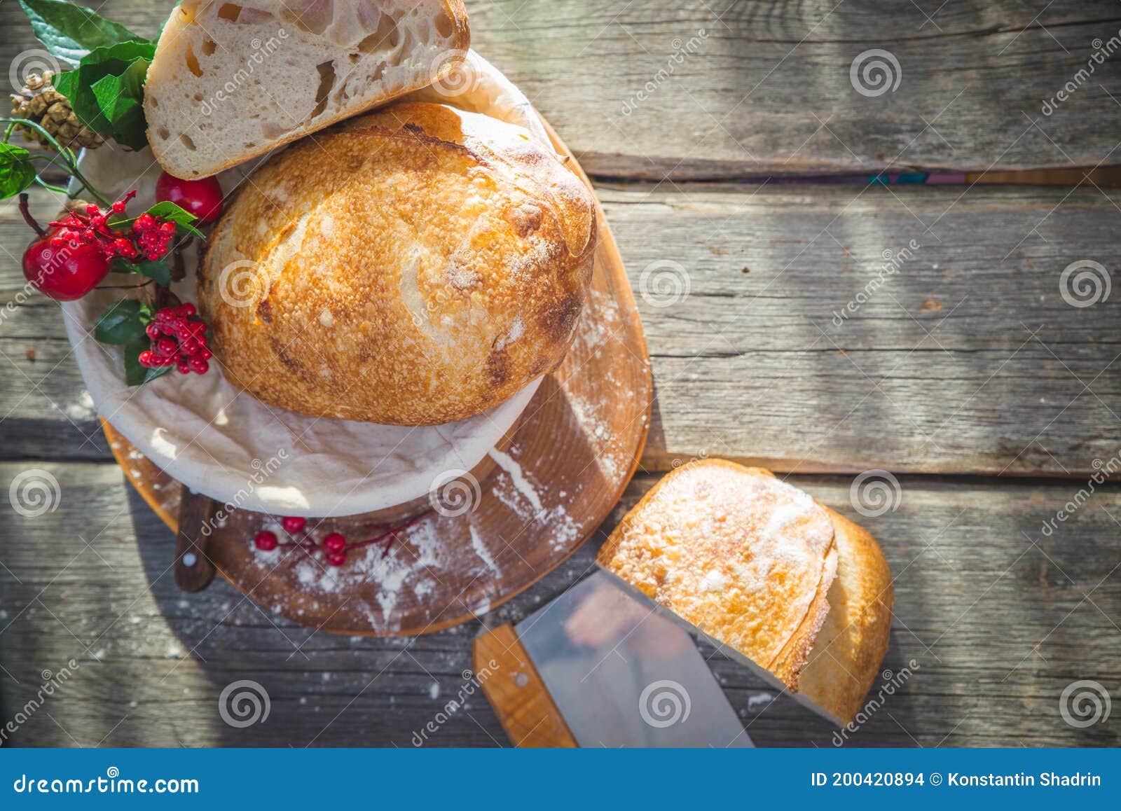 Basic Wheat Bread. French `Boule` Loaf, Sliced Stock Photo - Image of ...