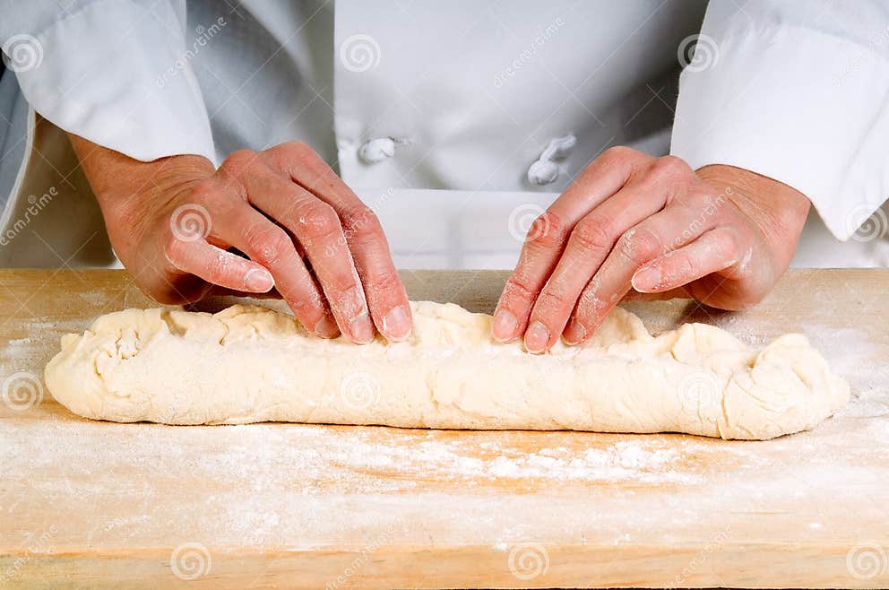 French Bread Dough Pinching Stock Photo - Image of hands, chef: 4572080