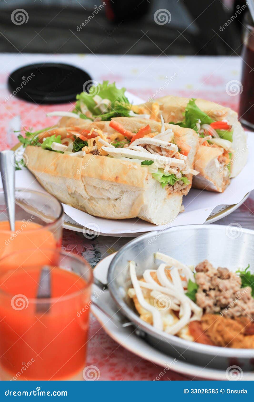 French bread sandwich stock image. Image of milk, plate - 33028585