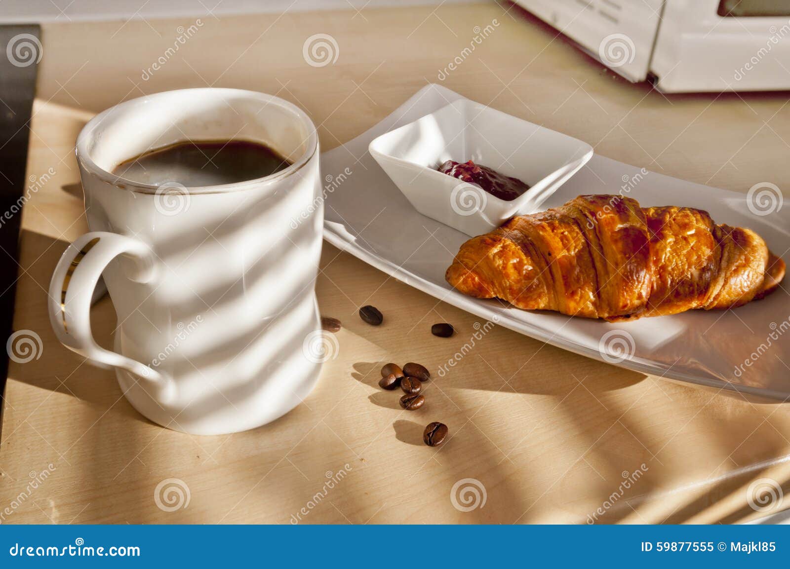 French Breakfast - Coffee, Croissant and Jam Stock Image - Image of ...