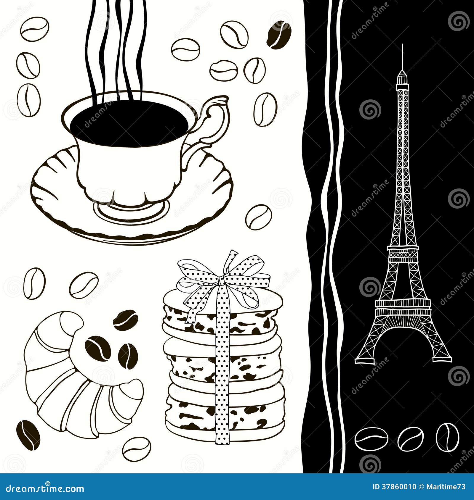 French Breakfast. Monochrome Illustration. Stock Illustration ...