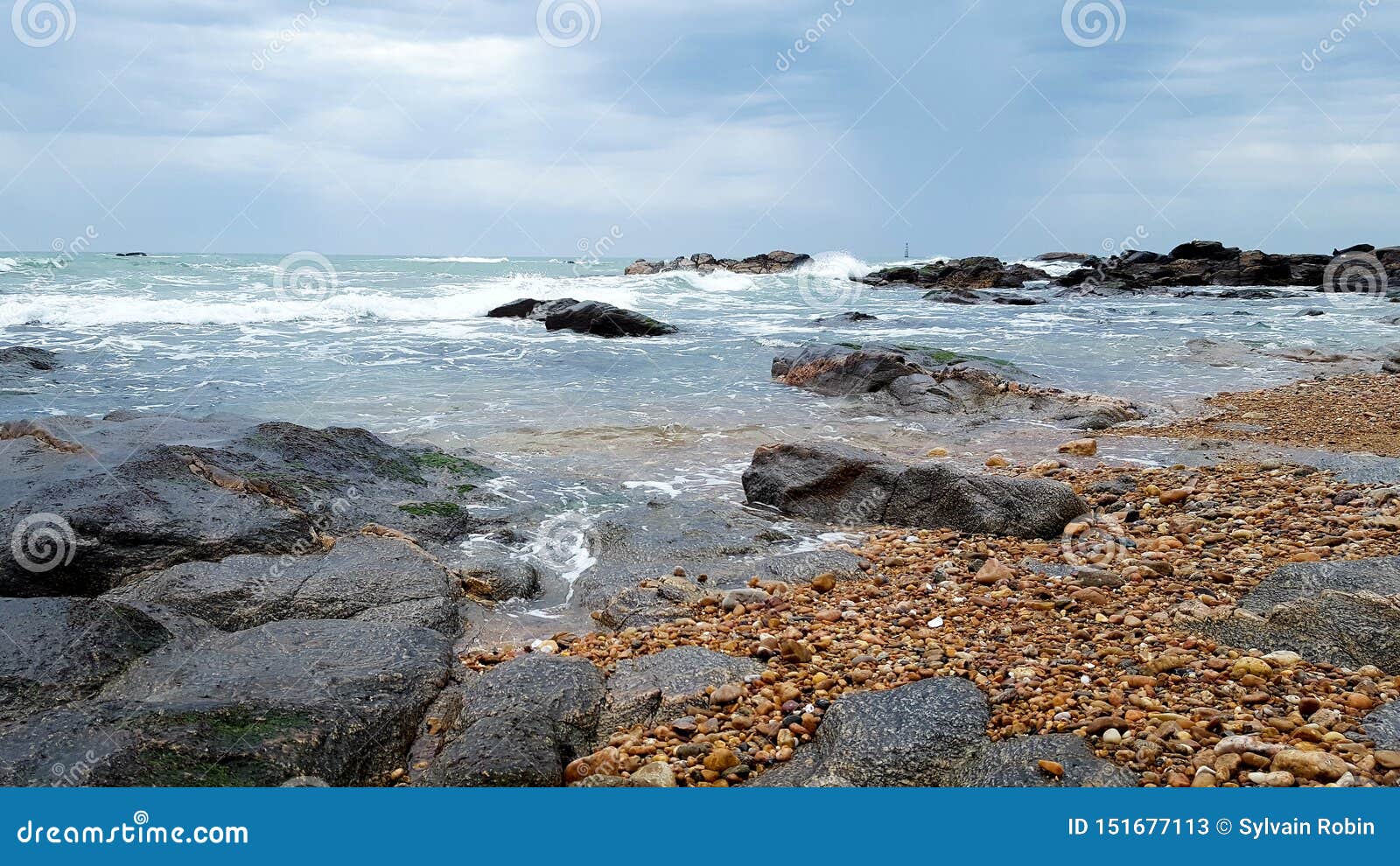 French Brittany Beach and Rock in Coastal Landscape Stock Image - Image ...