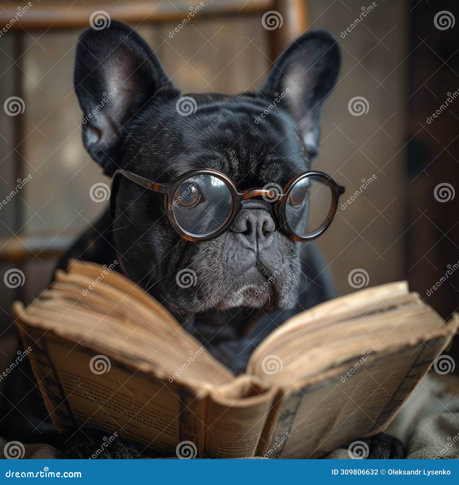 French Bulldog Reading a Book Stock Illustration - Illustration of ...