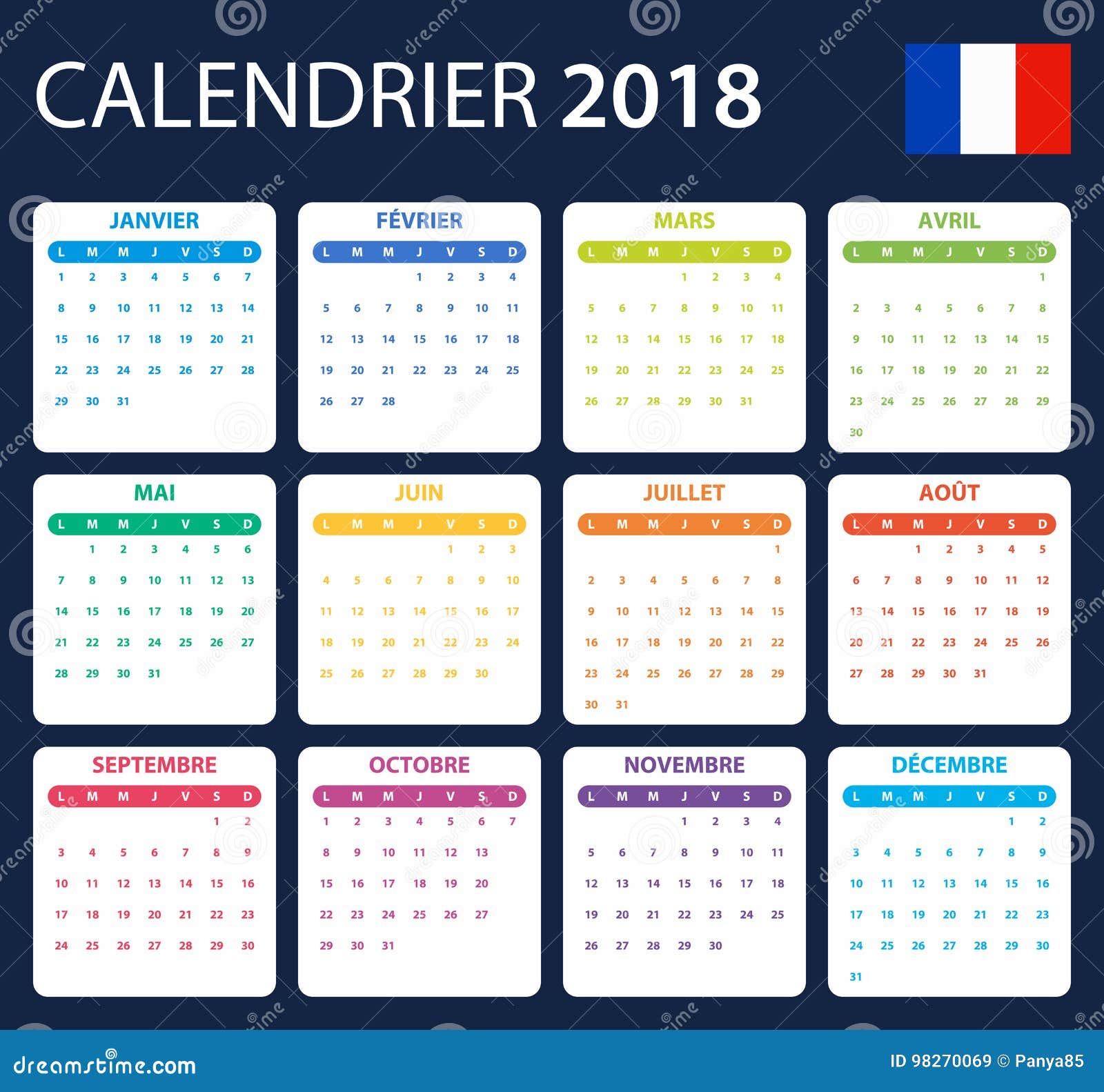 French Calendar for 2018. Scheduler, Agenda or Diary Template Stock ...