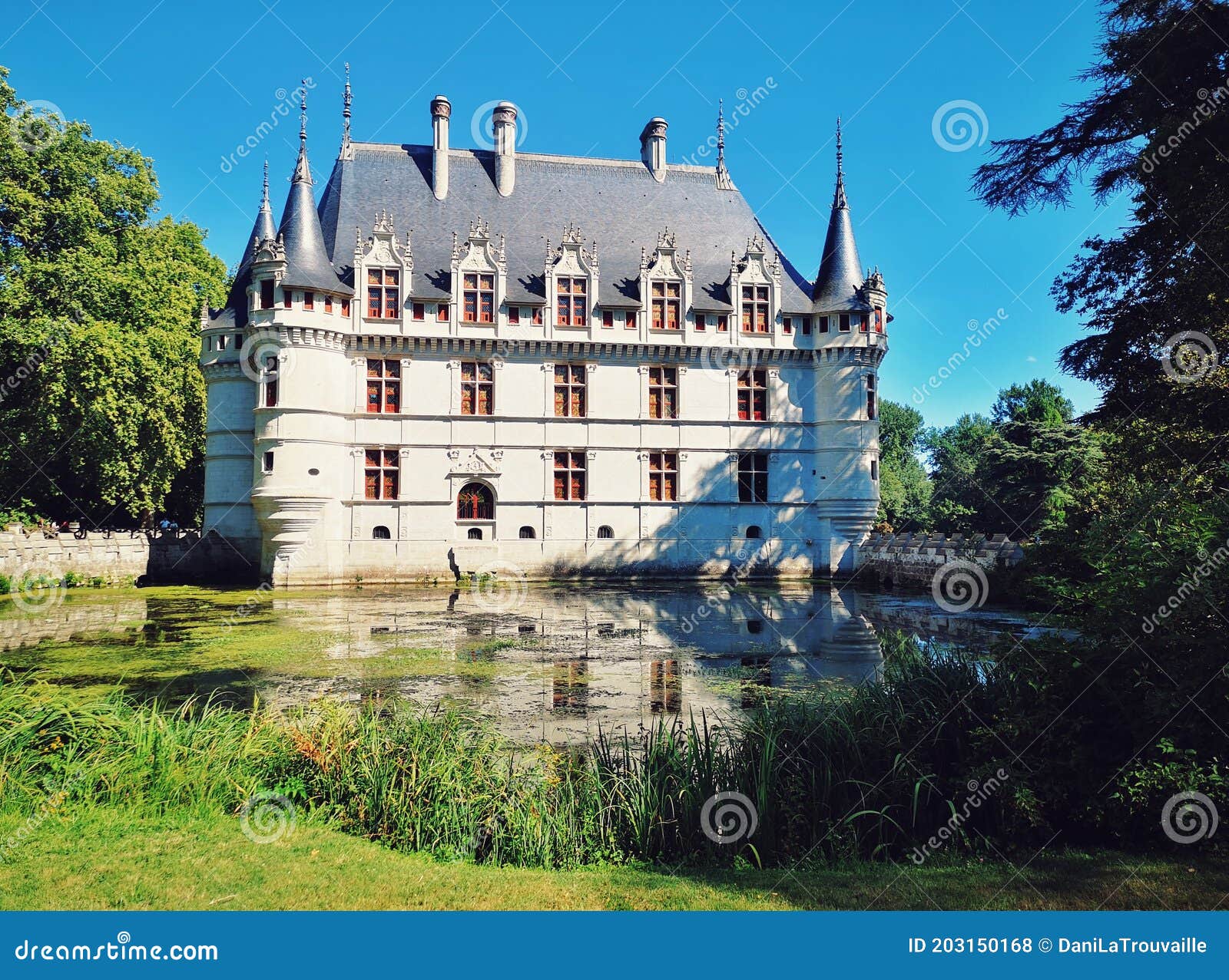 French Castle with Pond in Front on a Summer Day Stock Photo - Image of ...