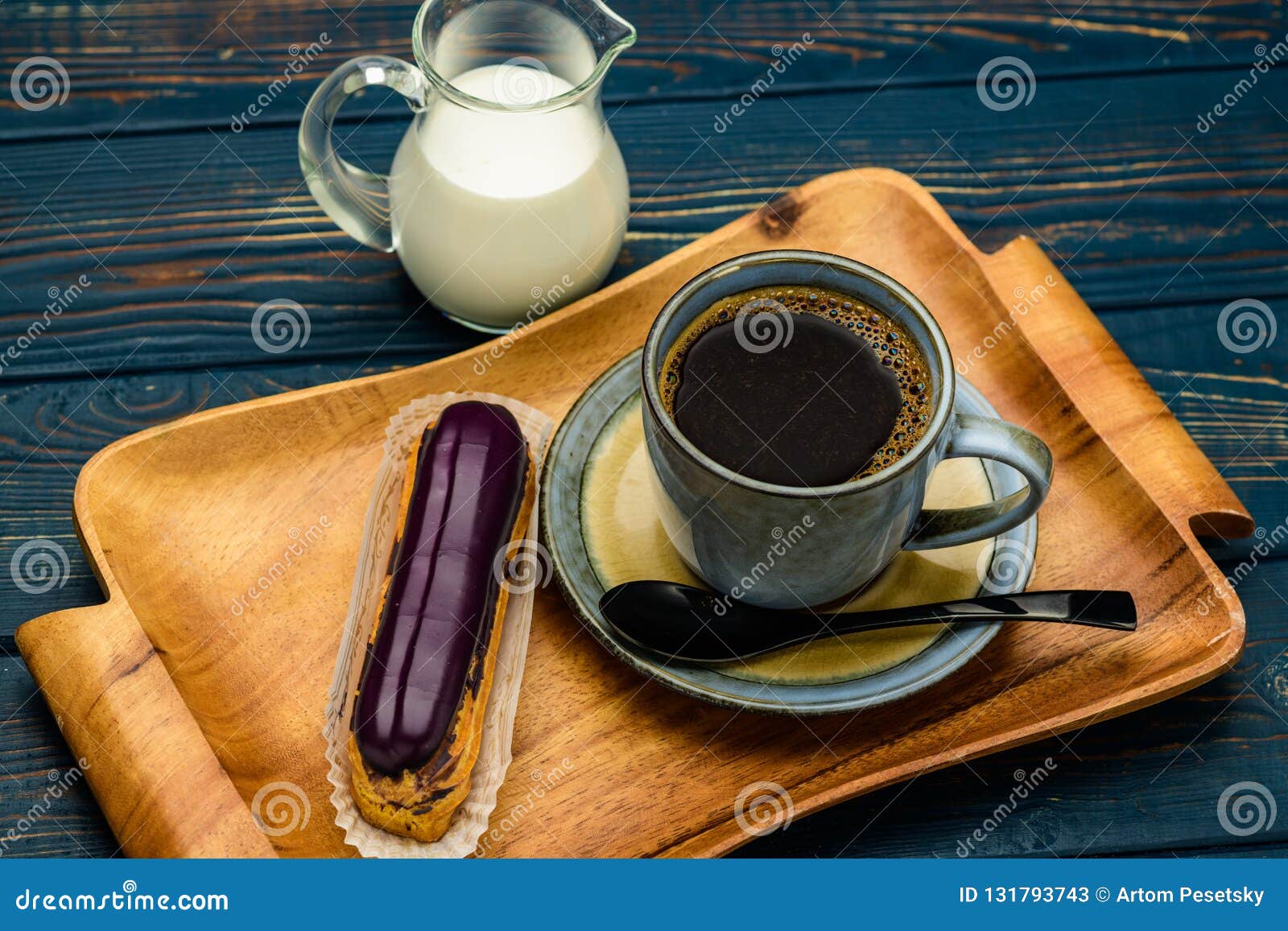 French Coffee with Cream and Eclair Stock Image - Image of teapot ...