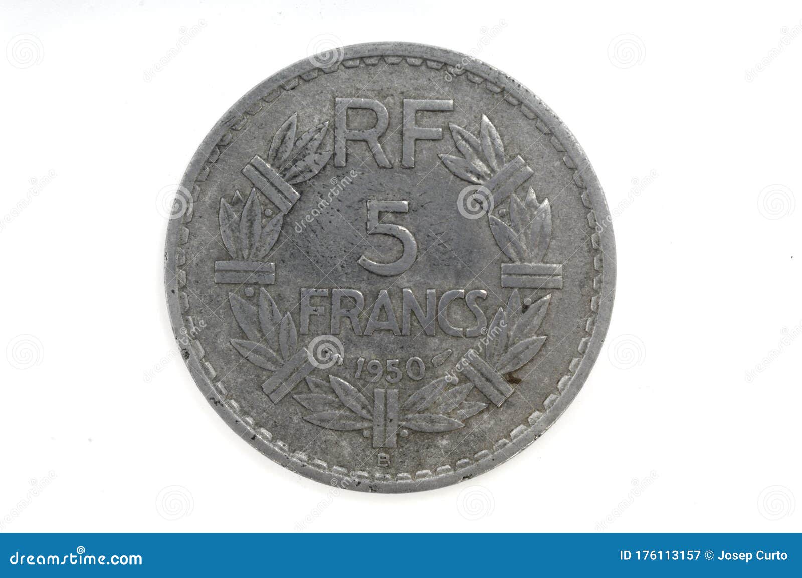 A French Coin, Five Francs, from 1950 Stock Image - Image of century ...