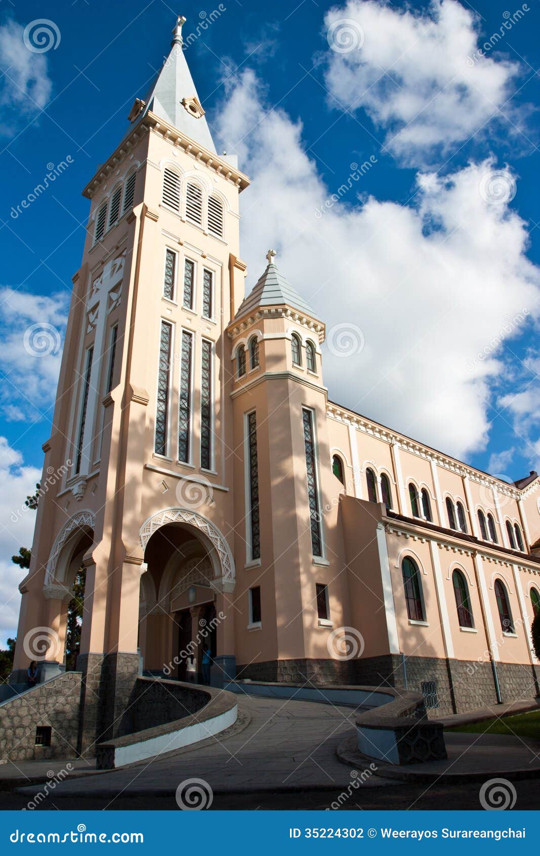 French Colonial Church in Da Lat Stock Photo - Image of eastern, park ...
