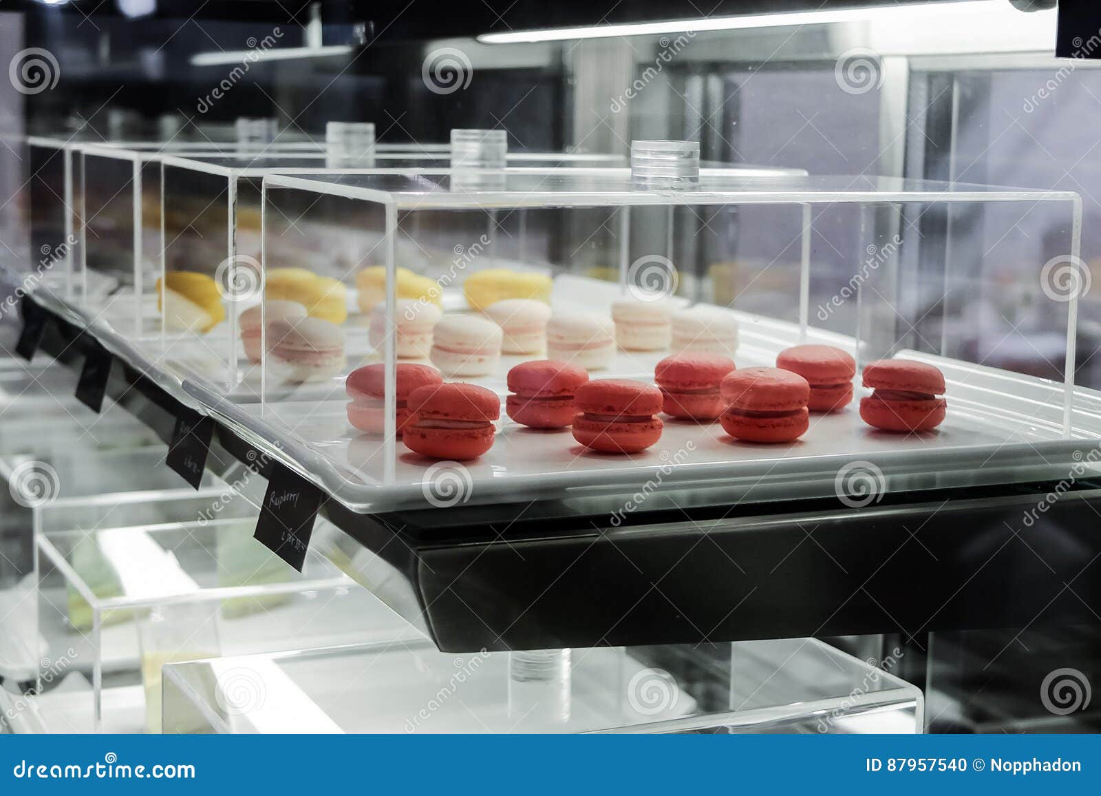 French Colorful Macarons Display in Bakery Shop Stock Photo - Image of ...