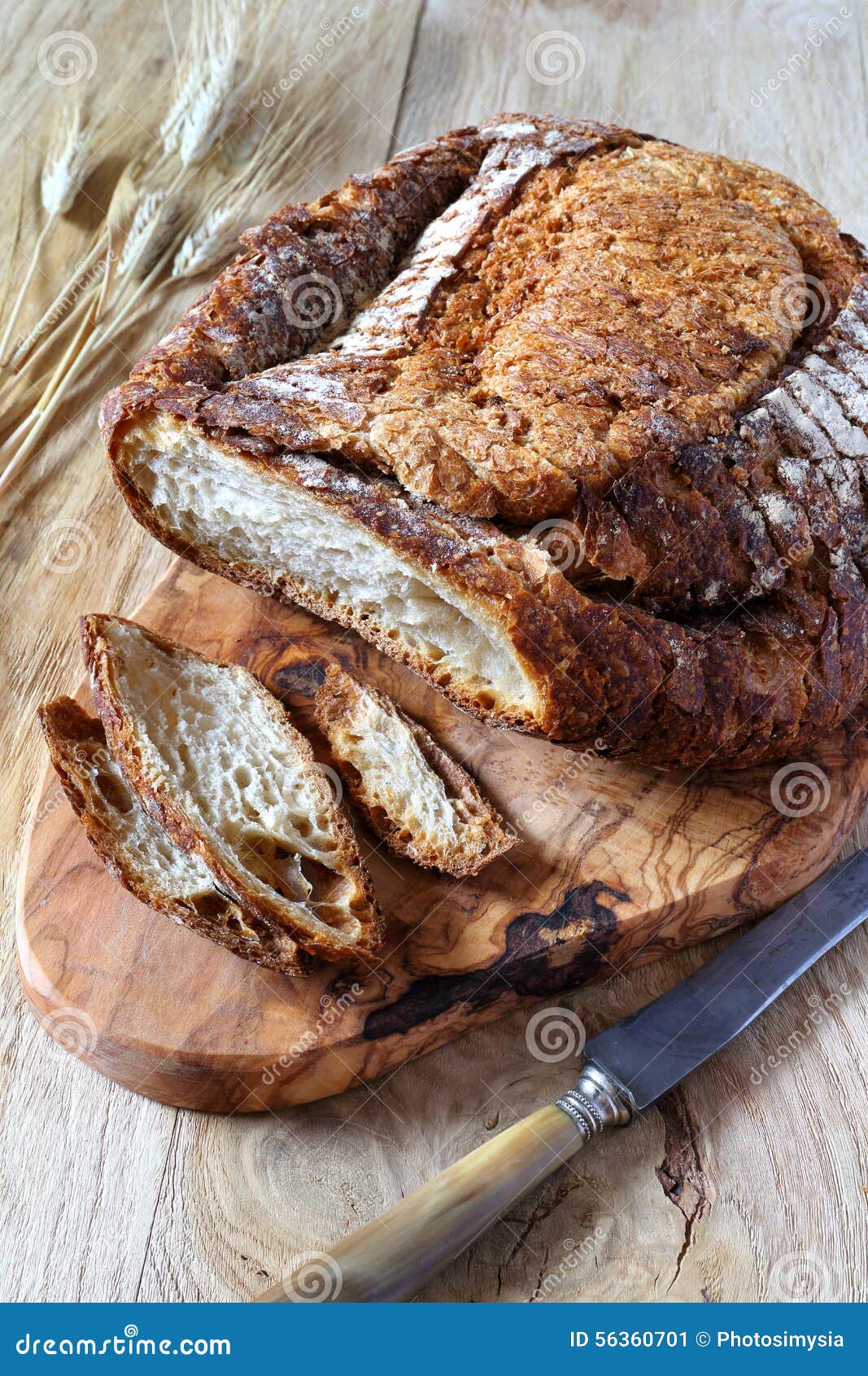 French country bread stock image. Image of crust, knife - 56360701