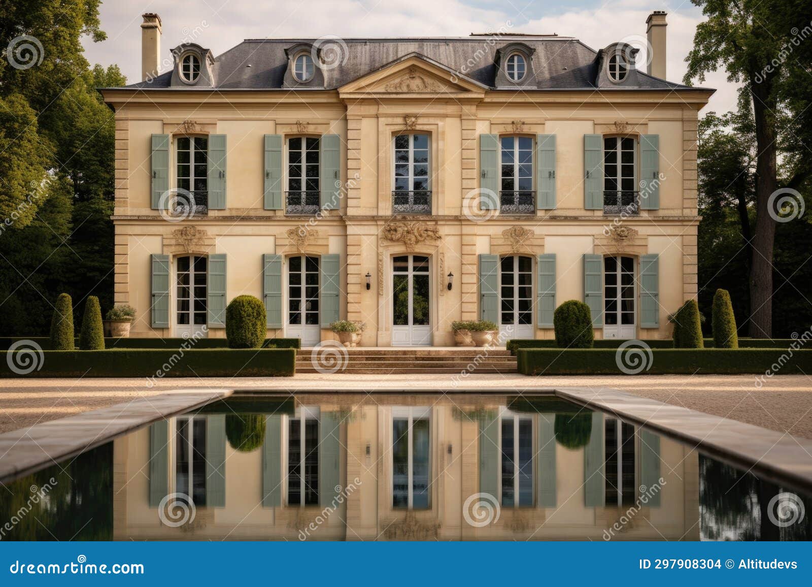 A French Country Mansion Showcasing Its Array of Tall, Shuttered ...