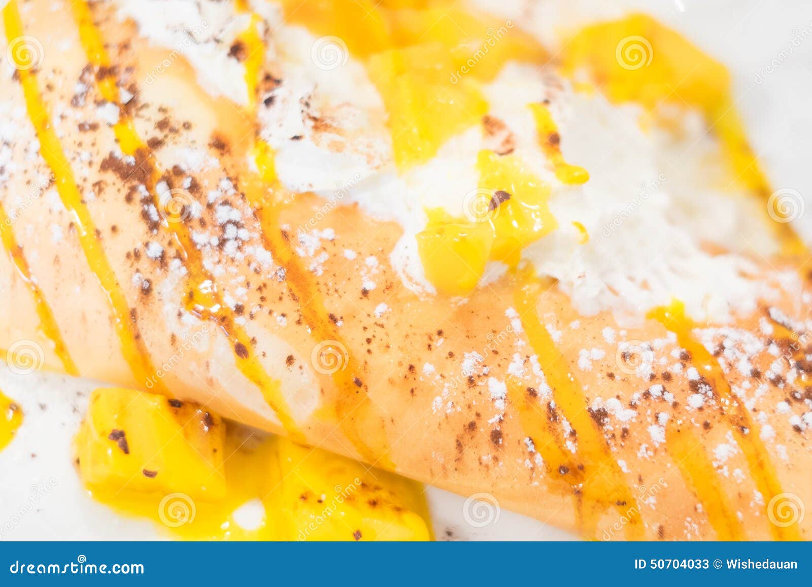 French Crepe with Mango and Cream Stock Image - Image of closeup ...