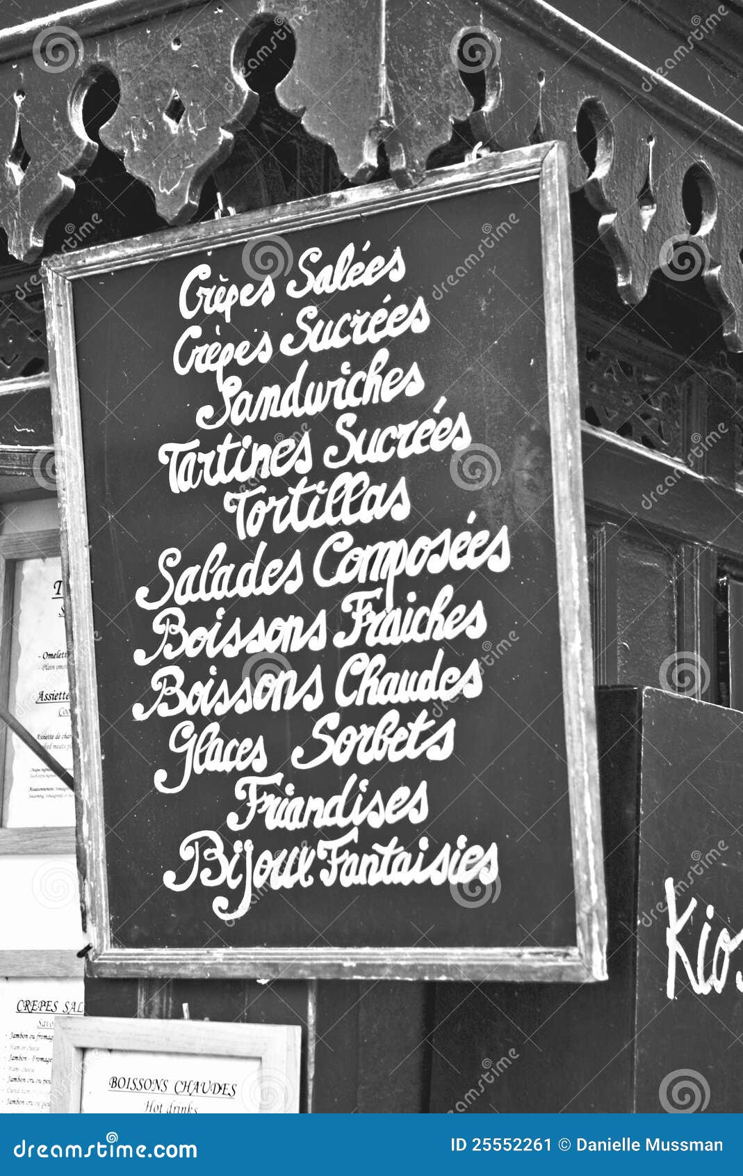 French Creperie Sign in Black and White Stock Image - Image of stand ...