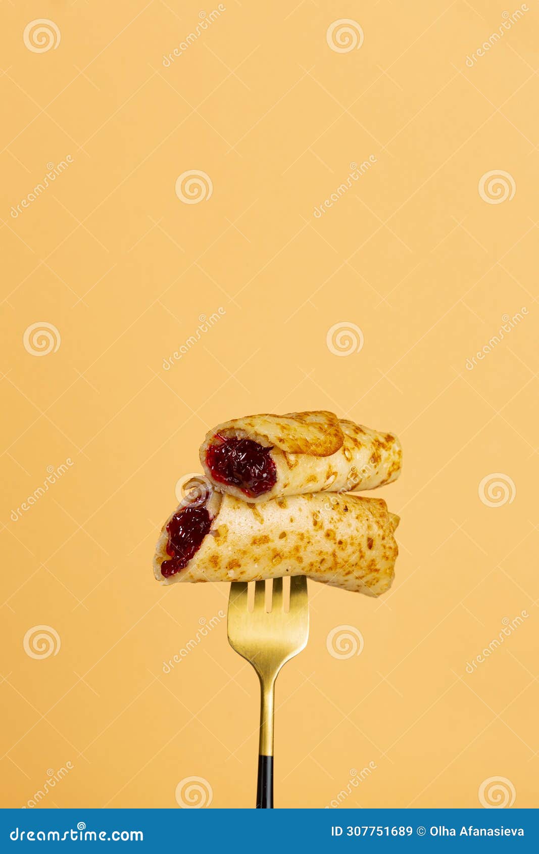 French Crepes with Jam on Fork Food Concept Stock Image - Image of ...