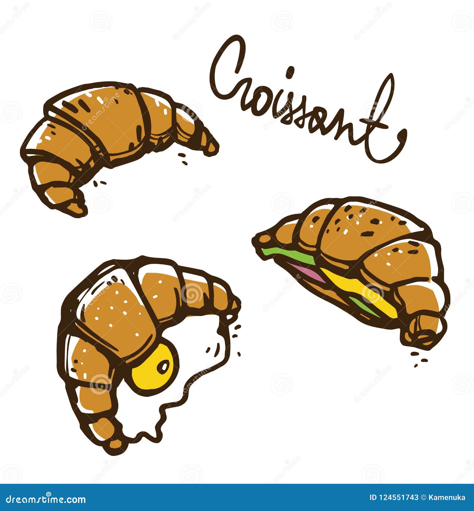 French Croissants Illustration. Black And White Sketch. | CartoonDealer ...