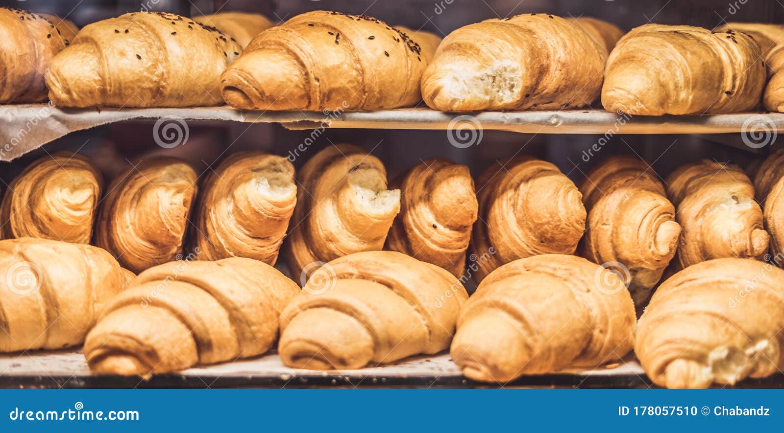 French Croissants on a Showcase in a Bakery Shop Stock Photo - Image of ...