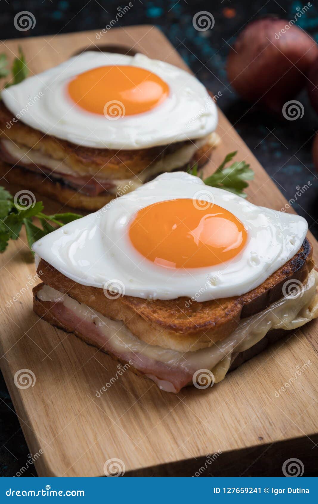 French Croque Madame Sandwich Stock Image - Image of sunny, chicken ...