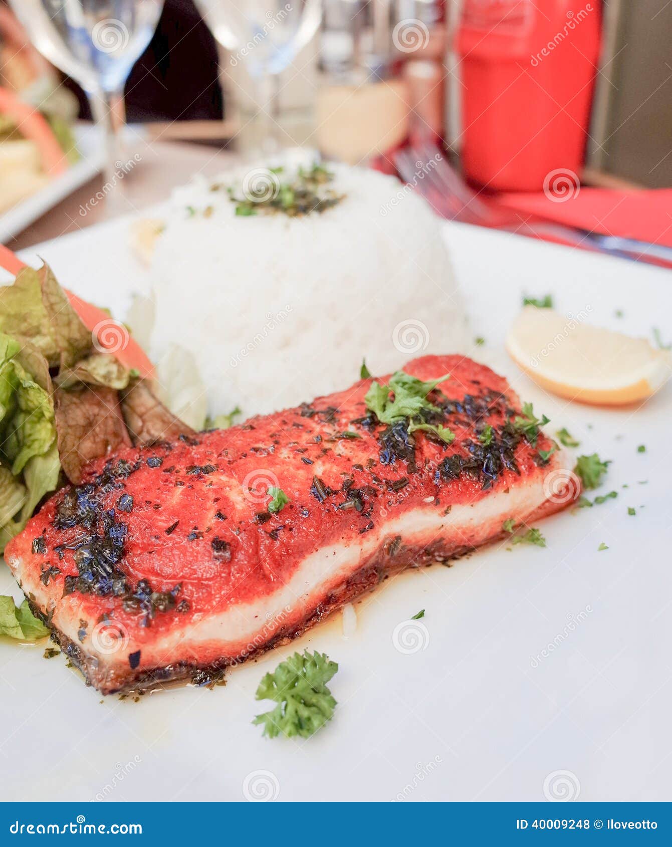 French Cuisine Dish with Lemon and Salmon Stock Photo - Image of fish ...