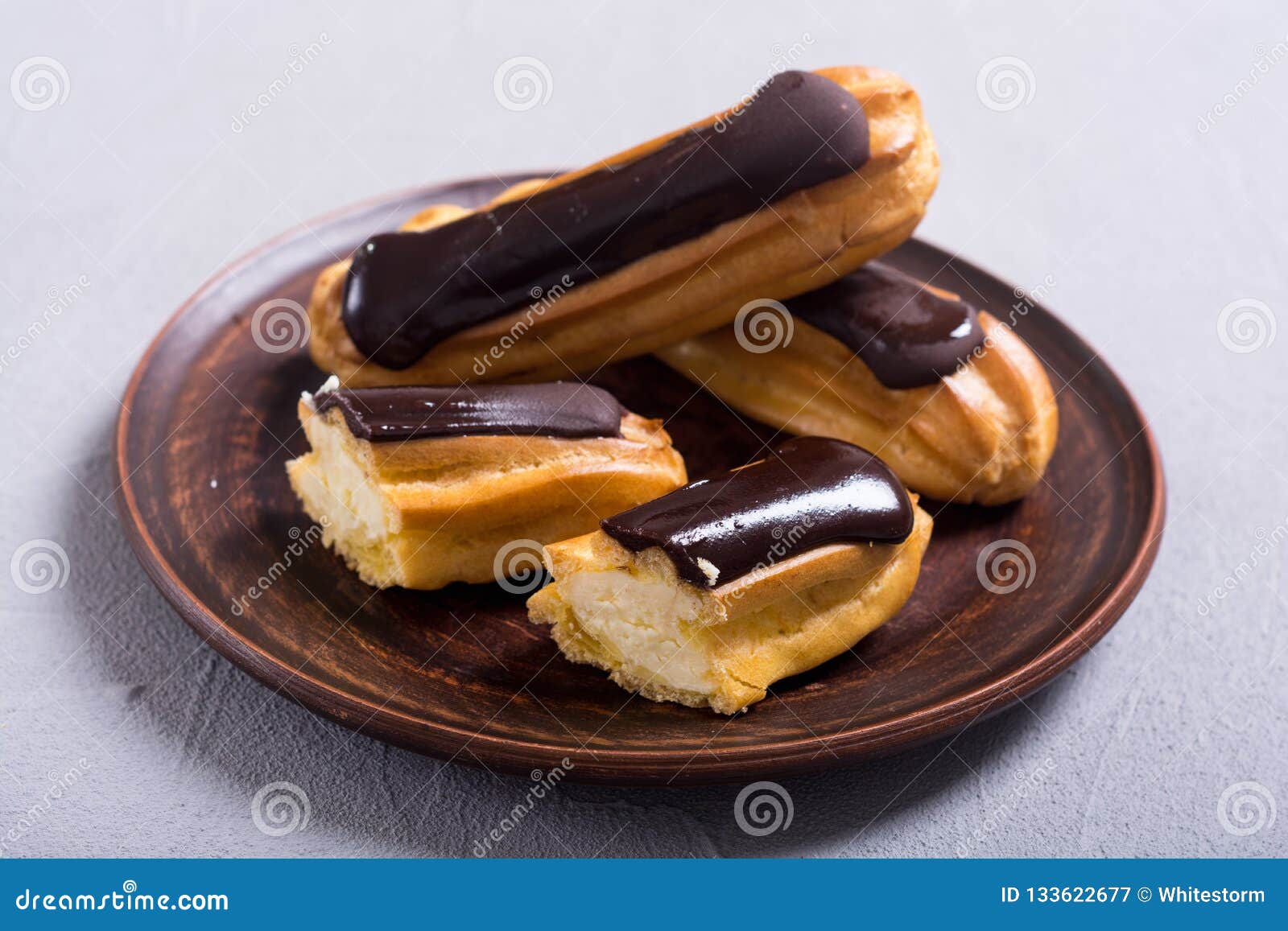 French Dessert Eclair with Chocolate Stock Image - Image of gourmet ...