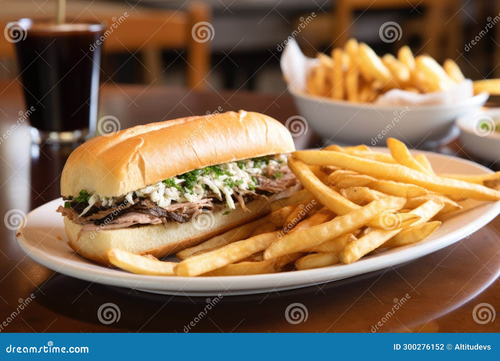 French Dip Sandwich and Chips on a Dining Table Stock Photo - Image of ...
