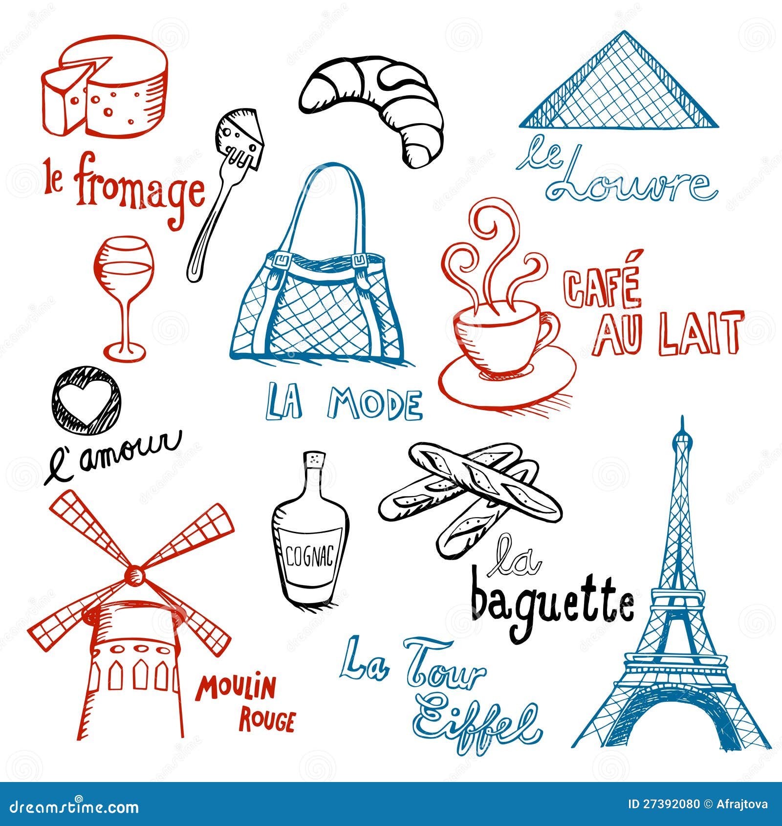 French Doodles stock vector. Illustration of fromage - 27392080