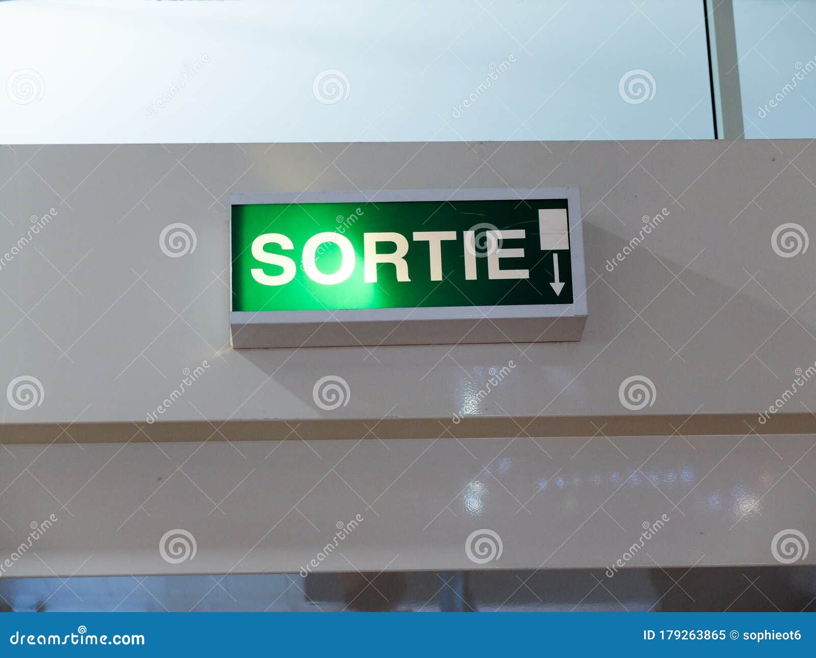 French Exit Â«SortieÂ» Light Panel with Direction Indicator Stock Image ...