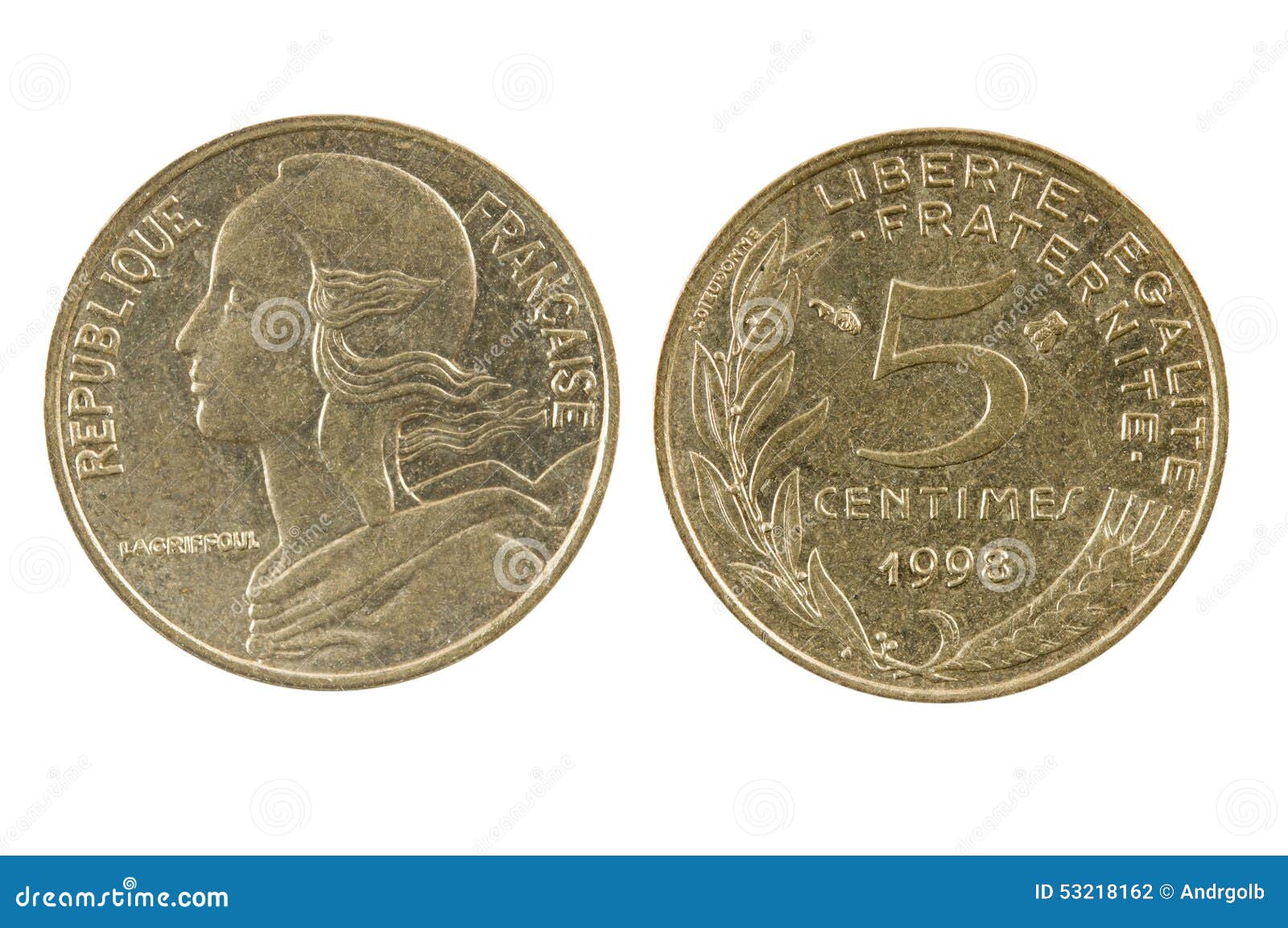 French 1998 Five (5) Centimes Coin Stock Photo - Image of wealth, metal ...