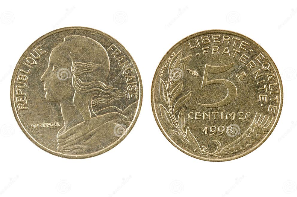 French 1998 Five (5) Centimes Coin Stock Photo - Image of wealth, metal ...