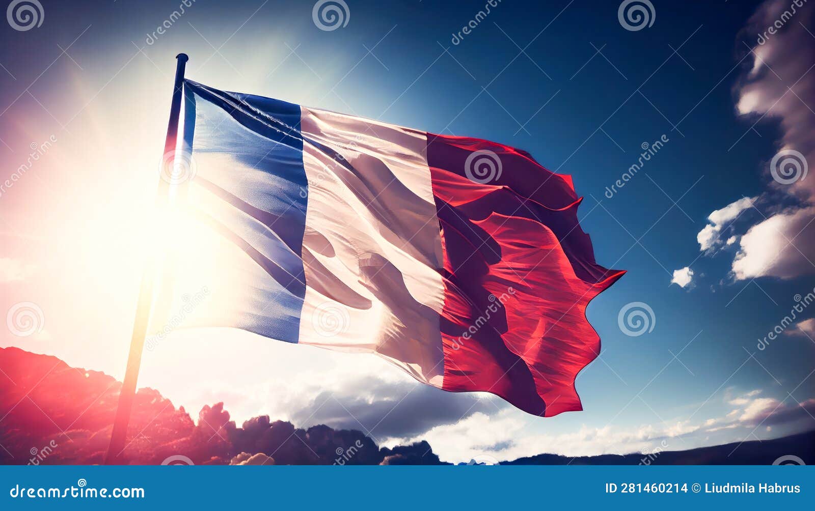 French Flag on Blue Sky Background. Generative AI Stock Illustration ...