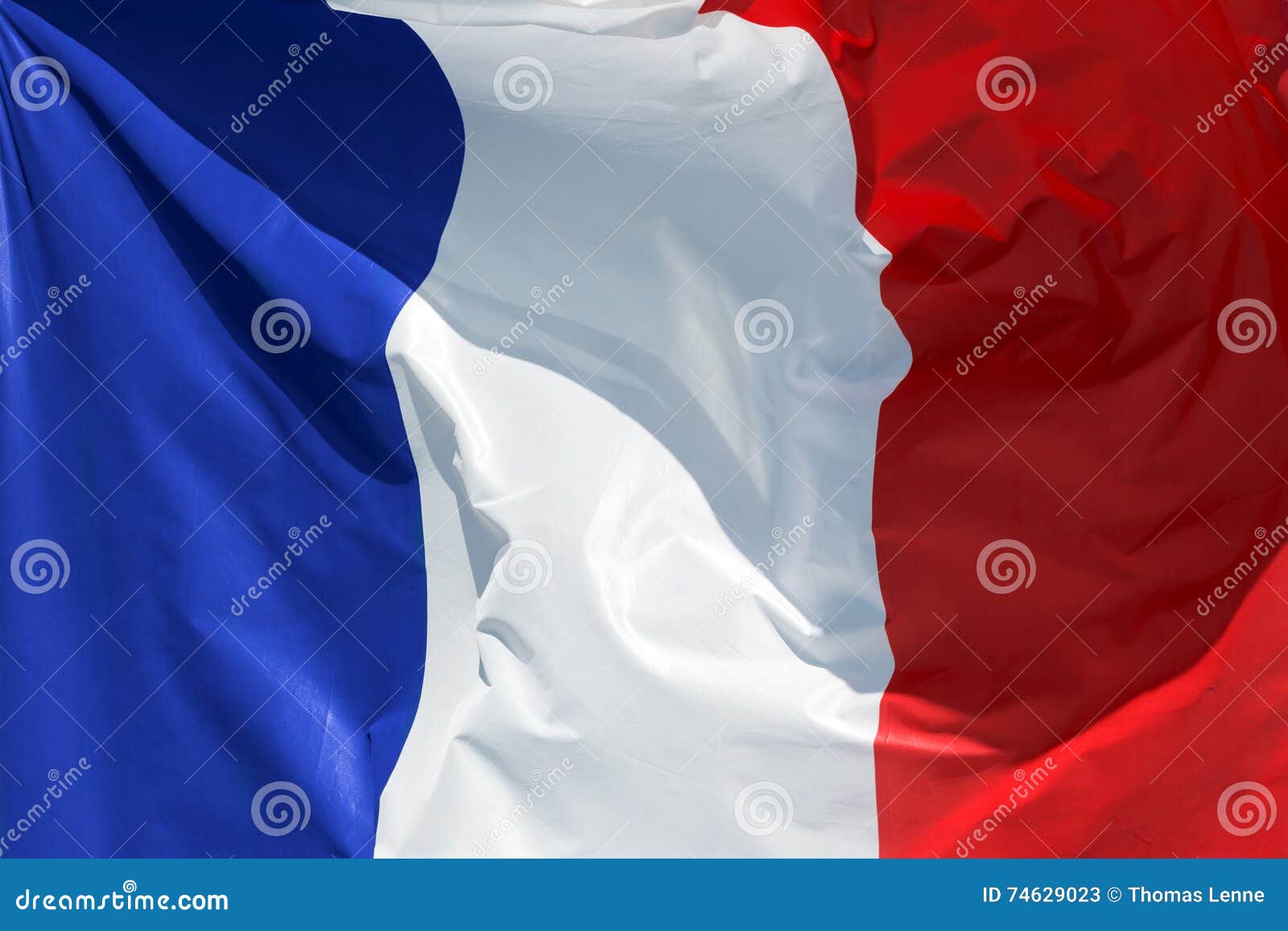 French Flag Floating in the Wind Stock Image - Image of three, close ...