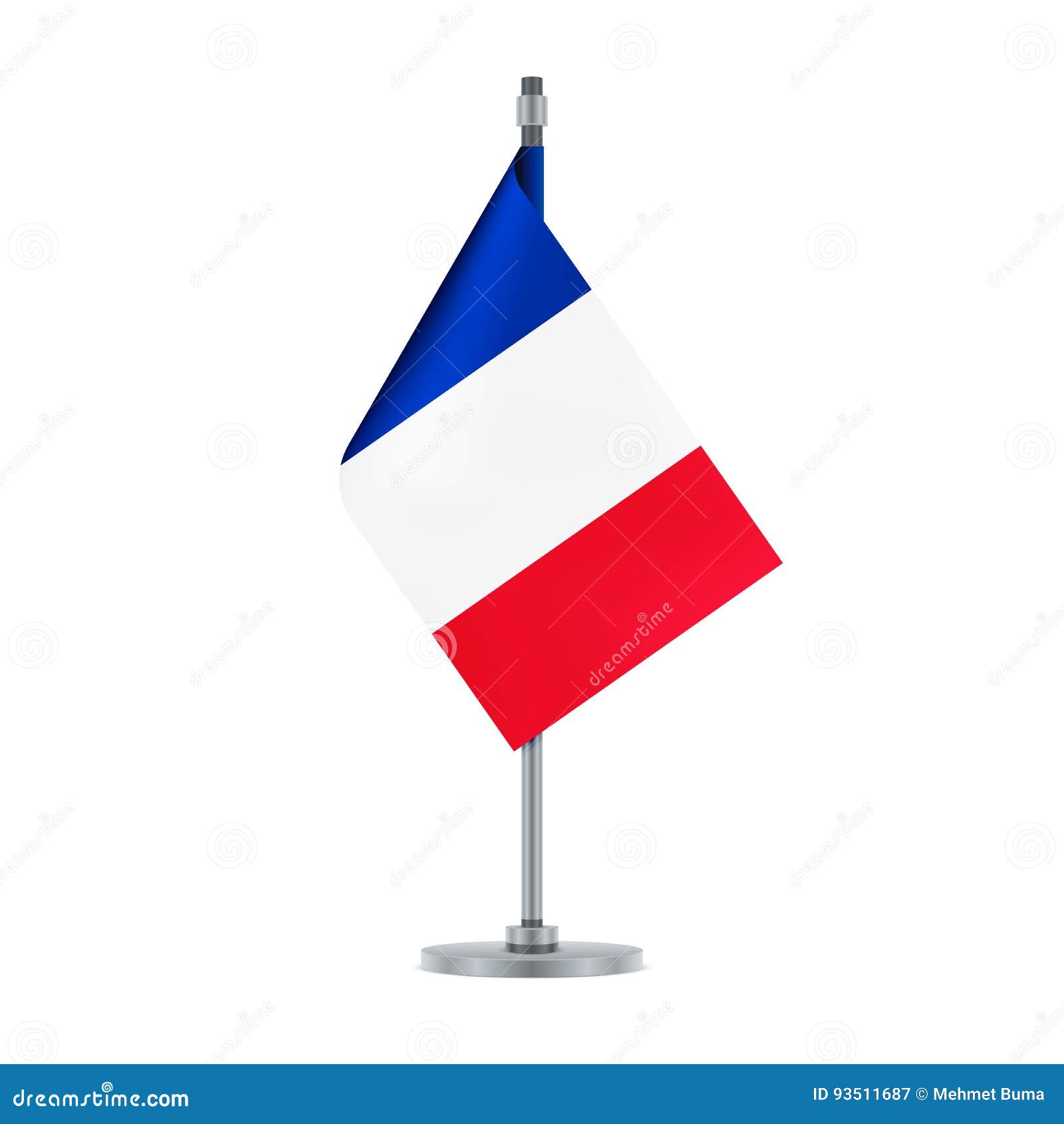 French Flag Hanging on the Metallic Pole, Vector Illustration Stock ...