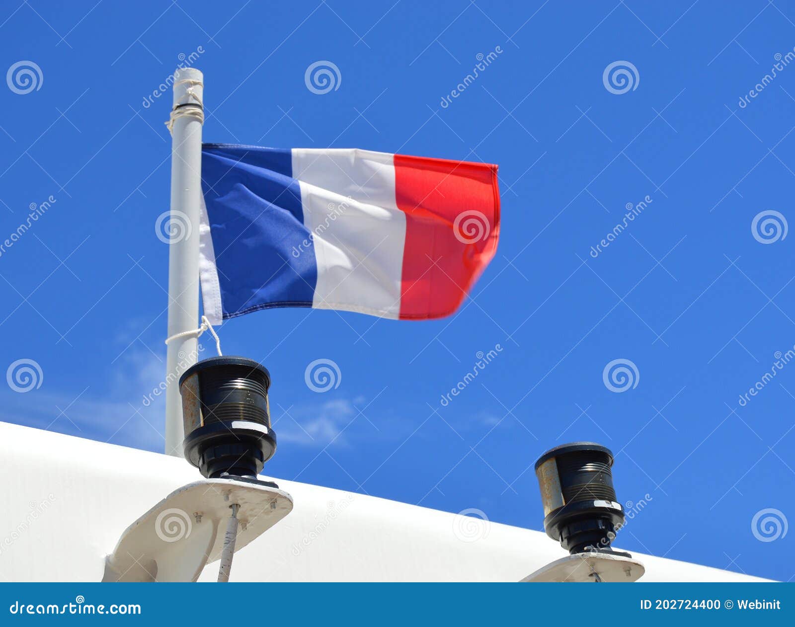 French Flag on Ship Against a Blue Sky. Stock Photo - Image of ship ...