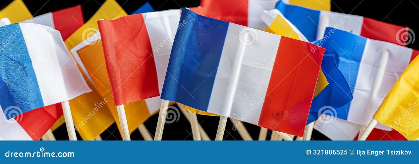 French Flags Aligned in a Row for Exhibition Display, Symbolizing Unity ...