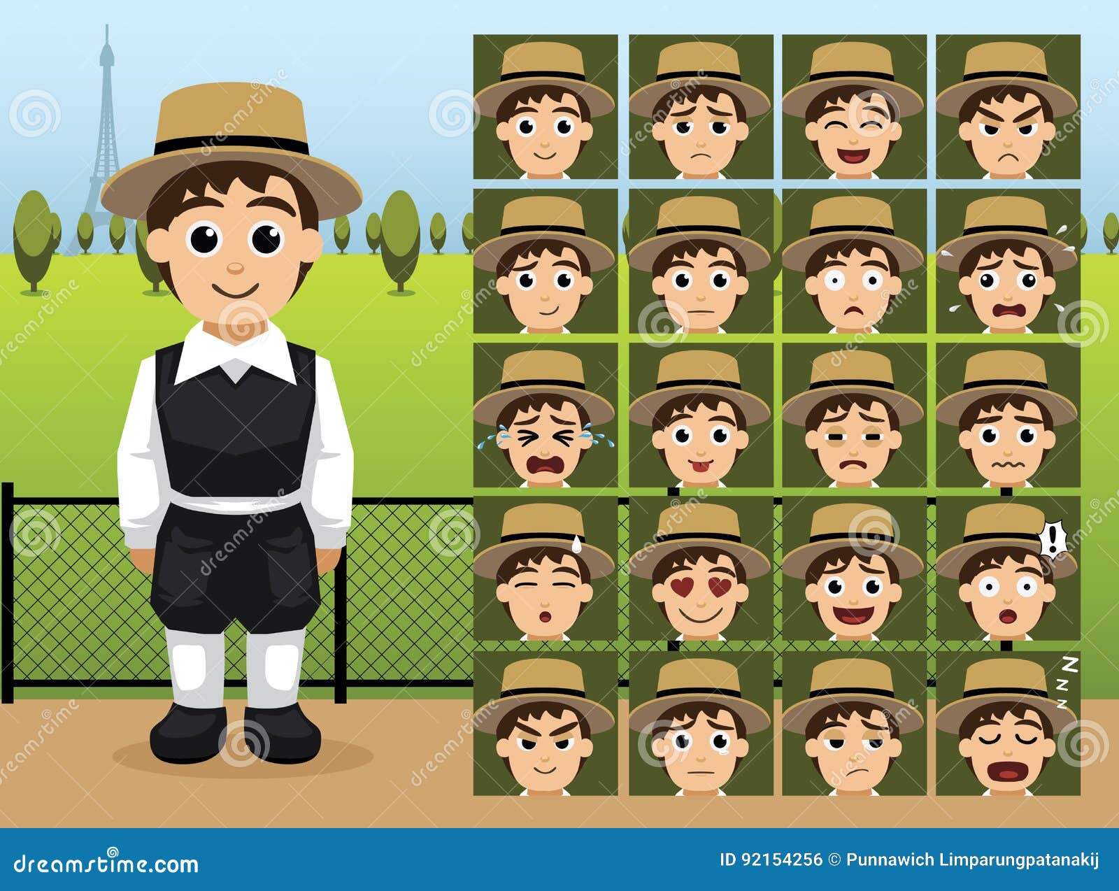 French Folk Boy Cartoon Emotion Faces Vector Illustration Stock Vector ...
