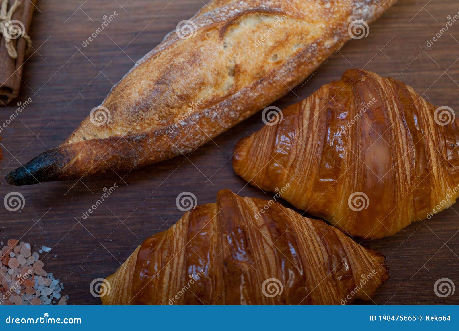 French Fresh Croissants and Artisan Baguette Stock Image - Image of ...