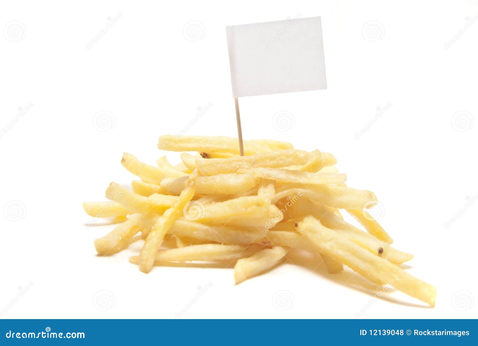 French Fries with Blank Flag on White Stock Photo - Image of fresh ...