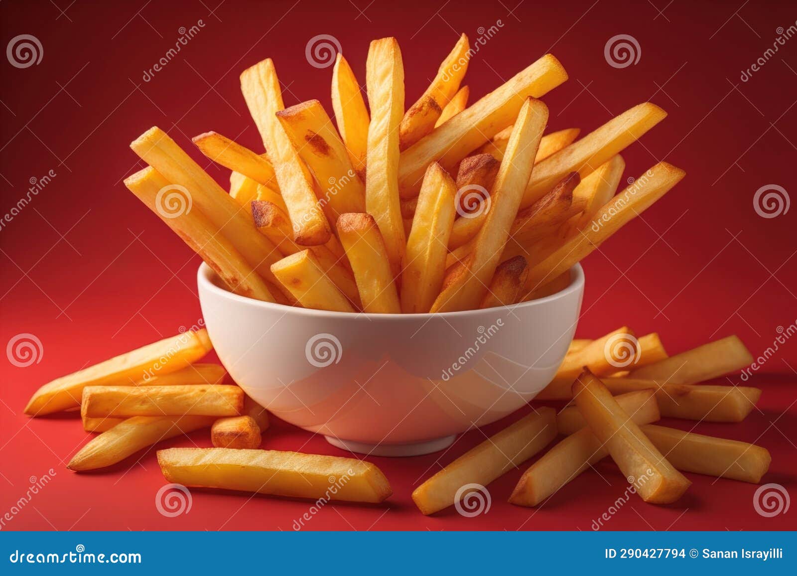 French Fries in a Bowl on Red Background. Selective Focus Stock Photo ...