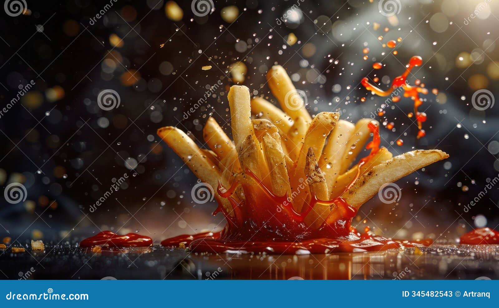 Exploding Ketchup French Fries Blast Stock Illustration - Illustration ...